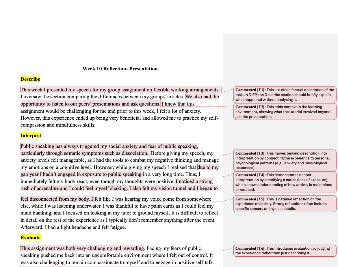 DIEP Model Reflection Sample (Psychology Student Example) - The Psych ...